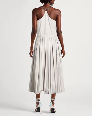 MAXCO. Pleated Midi Dress With Leather Trims