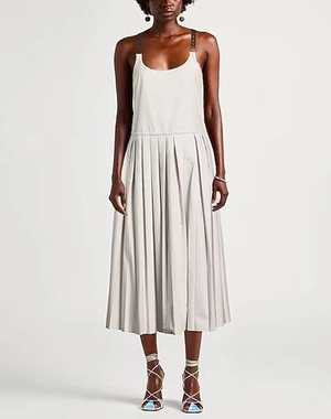 MAXCO. Pleated Midi Dress With Leather Trims