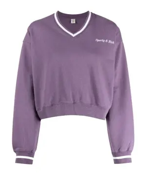SPORTY  RICH Sporty & Rich Embroidered Logo V-neck Cropped Sweatshirt