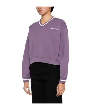 SPORTY  RICH Sporty & Rich Embroidered Logo V-neck Cropped Sweatshirt