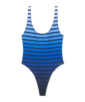 JEAN PAUL GAULTIER Striped Sleeveless One-piece Swimsuit - Blue