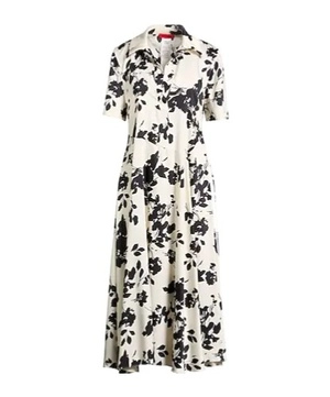 MAXCO. Max&co. Satin Floral Print Midi Shirt Dress - White