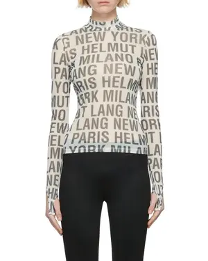 Helmut Lang All-over Logo Print High Neck Top