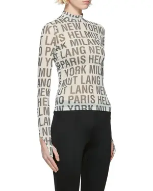 Helmut Lang All-over Logo Print High Neck Top