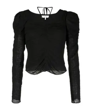 FRAME Gathered Keyhole Tie-neck Top
