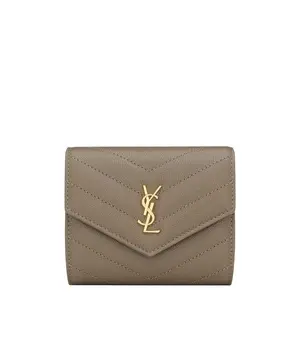 Saint Laurent Cassandre Grain De Poudre Multi-fold Wallet - Light Brown