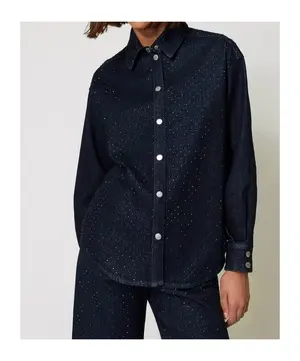 TWINSET Rhinestone-embellished Denim Shirt