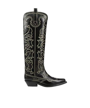 GANNI Classic Solid Color Denim Boots - Black