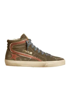 GOLDEN GOOSE Men's Slide In Gray Suede With Brown Nubuck Star And Flash