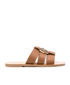 Liu Jo Logo Plaque Leather Slides - Brown