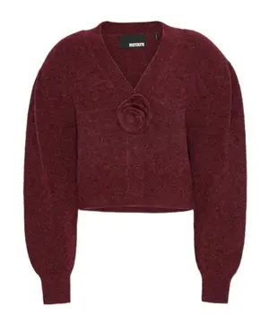 ROTATE BY BIRGER CHRISTENSEN Knitted Puff Sleeve Cardigan With Rosette Detail