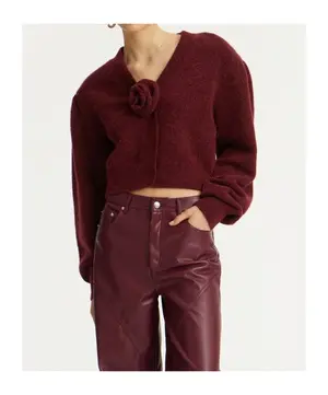ROTATE BY BIRGER CHRISTENSEN Knitted Puff Sleeve Cardigan With Rosette Detail