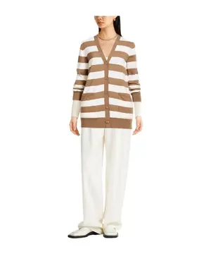Max Mara Striped Wool V-neck Cardigan With Velvet Trim
