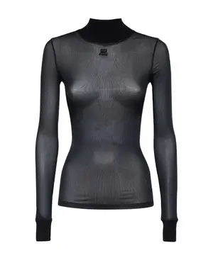 COURREGES Logo Patch High Neck Long Sleeve Top - Black