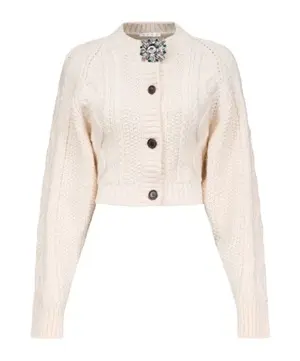 AREA Brooch-detail Wool Blend Cardigan