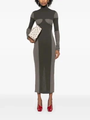 Nanushka Patchwork Maxi Dress With Roll Neck And Long Sleeves