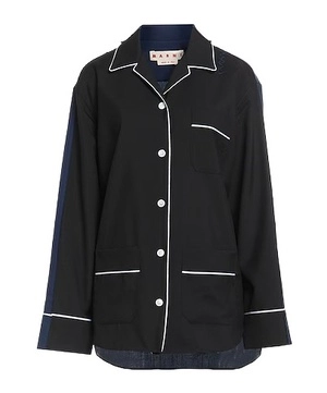 Marni Two-tone Cool Wool Long-sleeve Shirt - Black