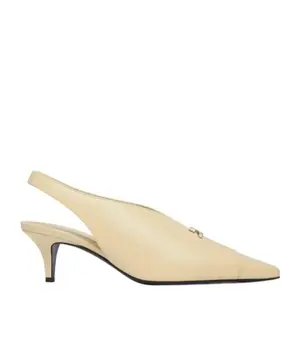 COURREGES Leather Slingbacks With Logo Plaque - Beige