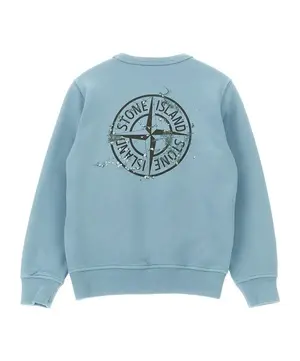 Stone Island Sweatshirt With Front And Back Print - Light Blue