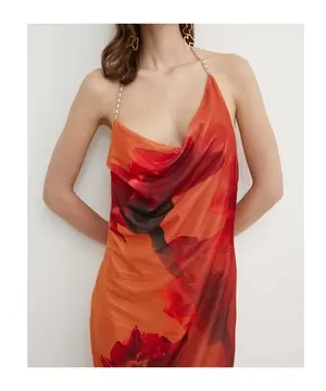 Stine Goya Abstract Floral Print Sleeveless Maxi Dress With Chain Detail And Open Back