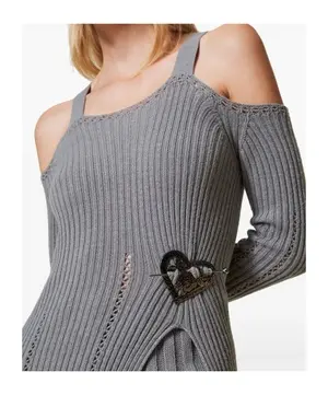 TWINSET Rib Knit Brooch Detail Top