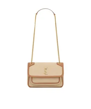 Saint Laurent Niki Mini En Toile Et Cuir - Nude