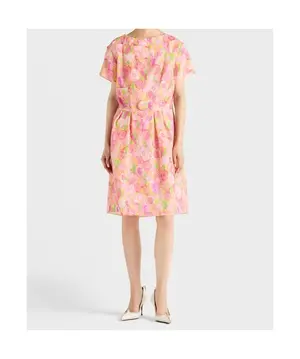 Prada Floral Print Boatneck Short Sleeve Dress