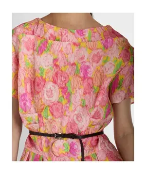 Prada Floral Print Boatneck Short Sleeve Dress
