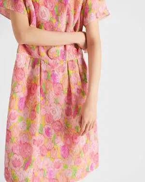 Prada Floral Print Boatneck Short Sleeve Dress