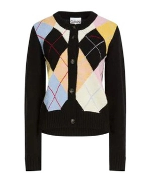 GANNI Argyle Knit Cardigan - Black