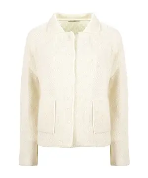 KANGRA Sequin Seed Stitch Knitwear With Pockets - White