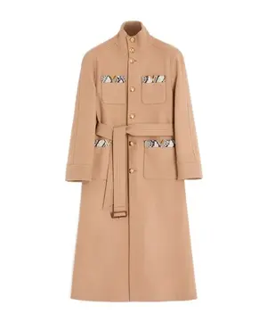 Valentino Garavani Double-breasted Wool Trench Coat With Snakeskin Detail