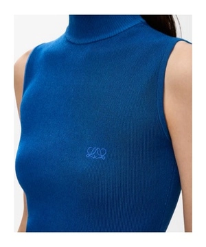 Loewe Sleeveless High Neck Top With Double Embroidery - Blue