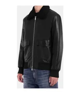 DONDUP Leather Bomber Jacket With Shearling Collar