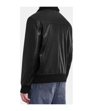 DONDUP Leather Bomber Jacket With Shearling Collar