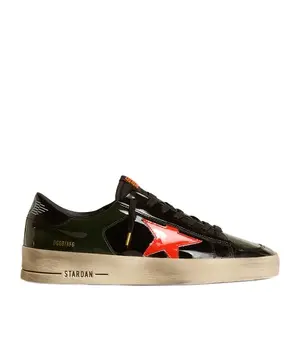 GOLDEN GOOSE Stardan Sneakers In And Green Patent Leather With Orange Star - Black