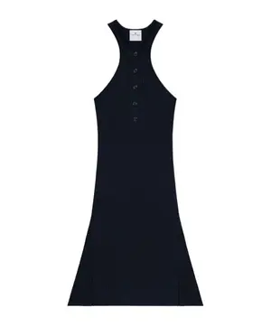 COURREGES Rib Knit Round Neck Sleeveless Midi Dress With Vertical Buttons