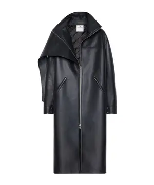 COURREGES Oversize Leather Coat - Black