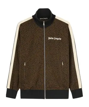 Palm Angels Leopard Print Track Jacket With Side Stripe Sleeves