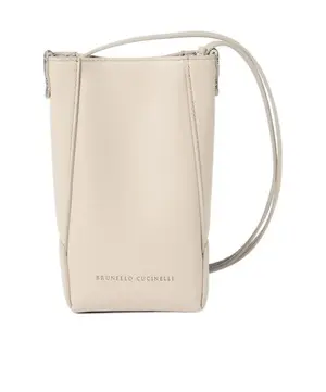 Brunello Cucinelli Bc Duo Mobile Phone Case In Beaded Calfskin - Ivory