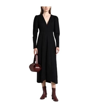 Isabel Marant Étoile Midi Dress With Deep Neckline And Long Sleeves - Black