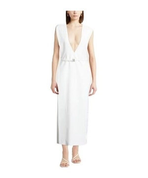Sportmax Sleeveless Midi Dress With Deep Neckline - White