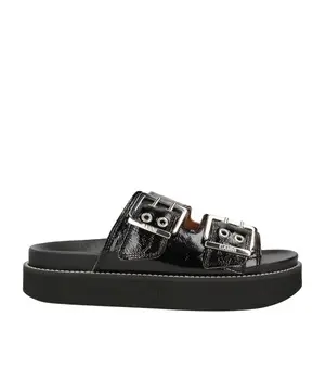 GANNI Buckled Patent Leather Platform Sandals