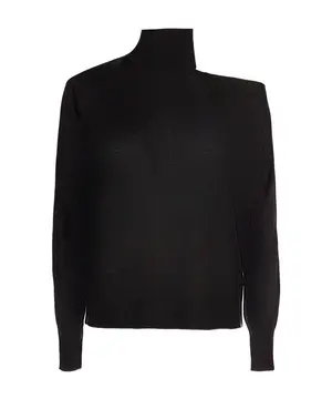 KANGRA Off-the-shoulder Ribbed Knitwear With High Collar - Black