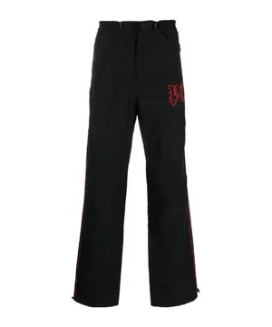 Palm Angels Logo-embroidered Checked Trousers - Black