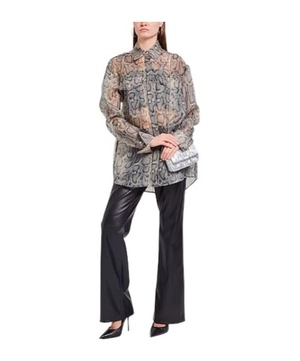 Sportmax Snake Print Sheer Organza Shirt With Crystal Embellishments