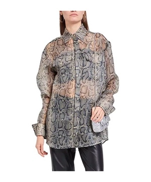 Sportmax Snake Print Sheer Organza Shirt With Crystal Embellishments