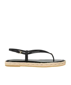 Tory Burch Leather Flat Espadrille Sandals With Buckle Detail - Black