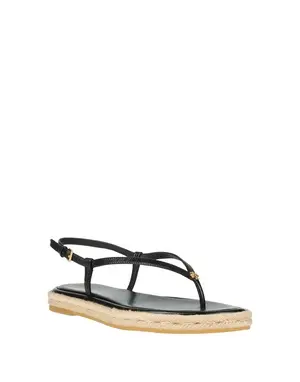 Tory Burch Leather Flat Espadrille Sandals With Buckle Detail