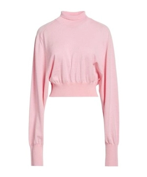Sportmax Solid Color Wool High-neck Knit Sweater - Pink